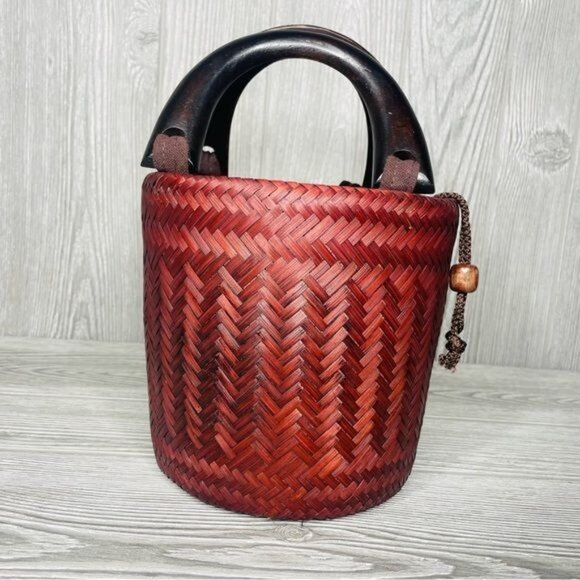 Vintage | Bags | Vintage Straw Woven Reed Basket Purse With Toggle ...